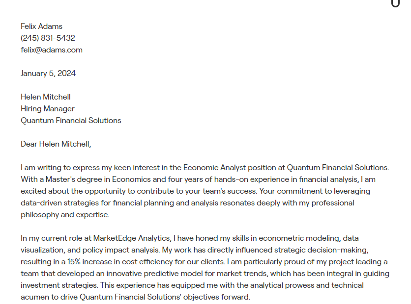 1+ Economic Analyst Cover Letter Examples (with In-Depth Guidance)