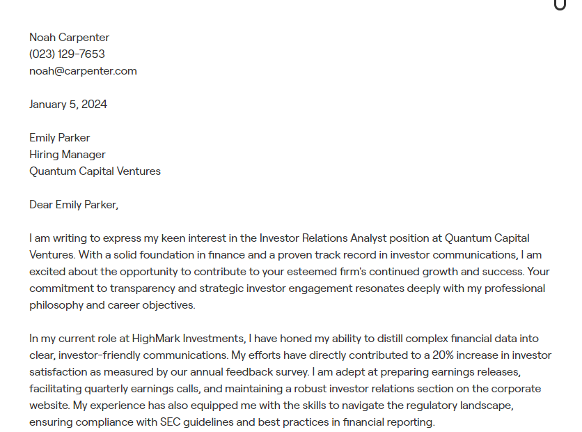1+ Investor Relations Analyst Cover Letter Examples (with In-Depth ...