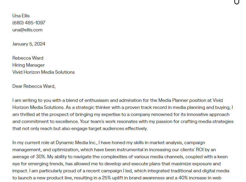 1+ Media Planner Cover Letter Examples (with In-Depth Guidance)