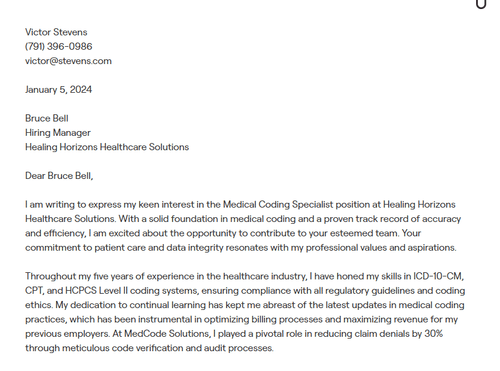 1+ Medical Coding Specialist Cover Letter Examples (with In-Depth Guidance)