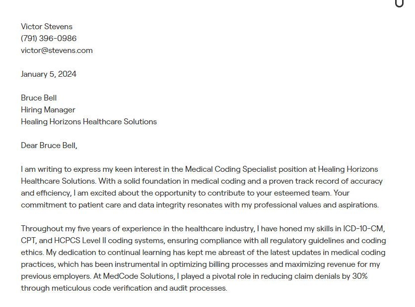 1+ Medical Coding Specialist Cover Letter Examples (with In-Depth Guidance)