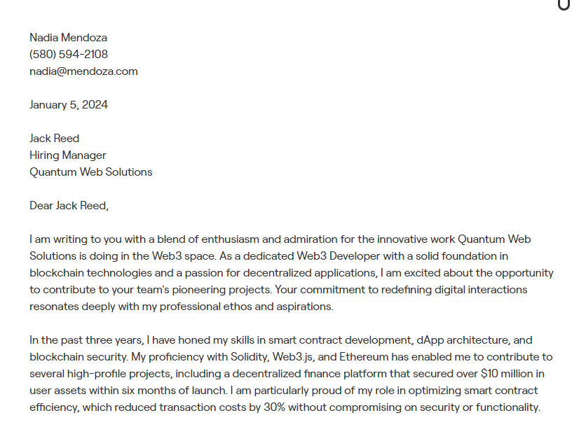 1+ Web3 Developer Cover Letter Examples (with In-Depth Guidance)