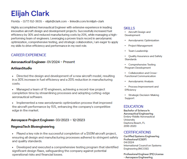 3 Aeronautical Engineer CV Examples [+ Free Templates]