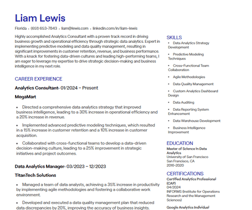 2 Analytics Consultant CV Examples [+ Free Templates]