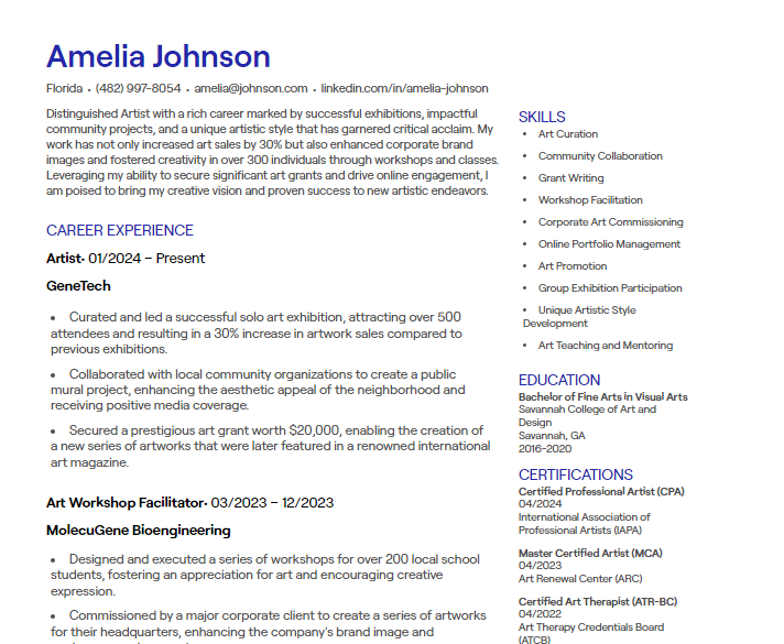 8 Artist CV Examples [+ Free Templates]