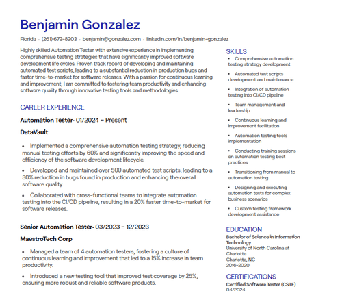 7 Automation Tester CV Examples [+ Free Templates]