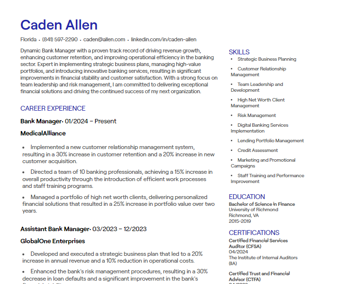 1 Bank Manager CV Examples [+ Free Templates]