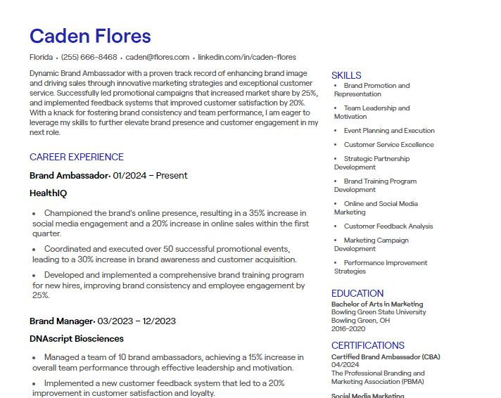 7 Brand Ambassador CV Examples [+ Free Templates]