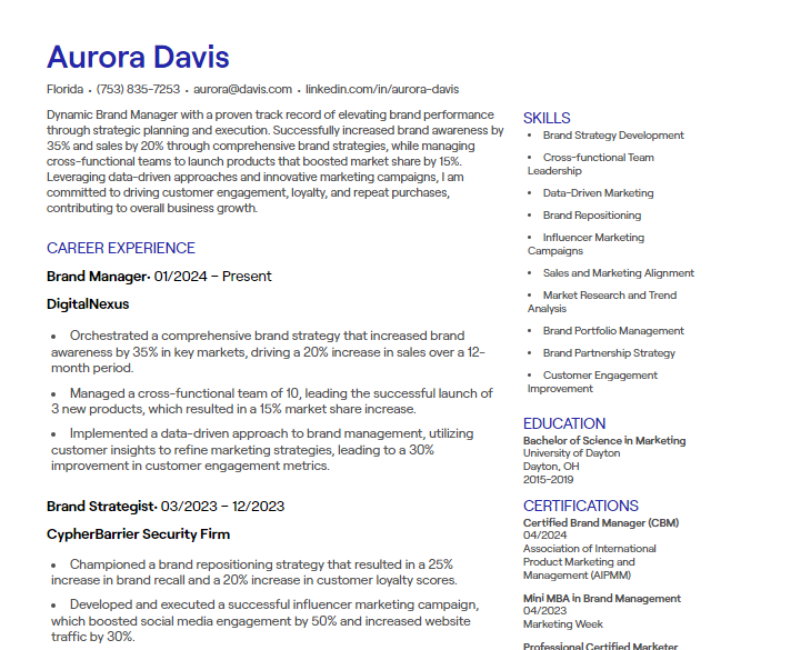 8 Brand Manager CV Examples [+ Free Templates]