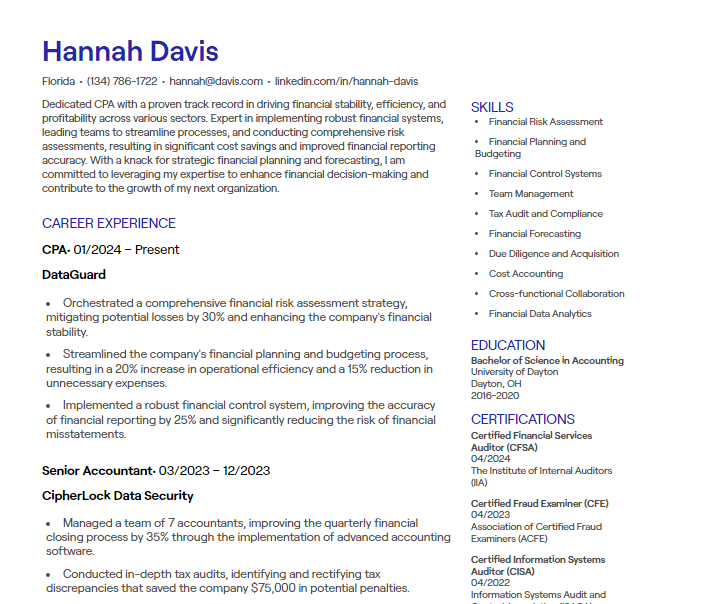 1 CPA CV Examples [+ Free Templates]