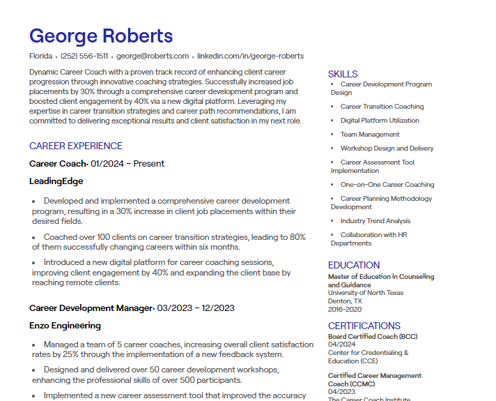 2 Career Coach CV Examples [+ Free Templates]