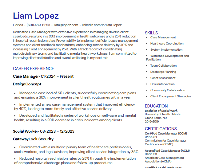 1 Case Manager CV Examples [+ Free Templates]