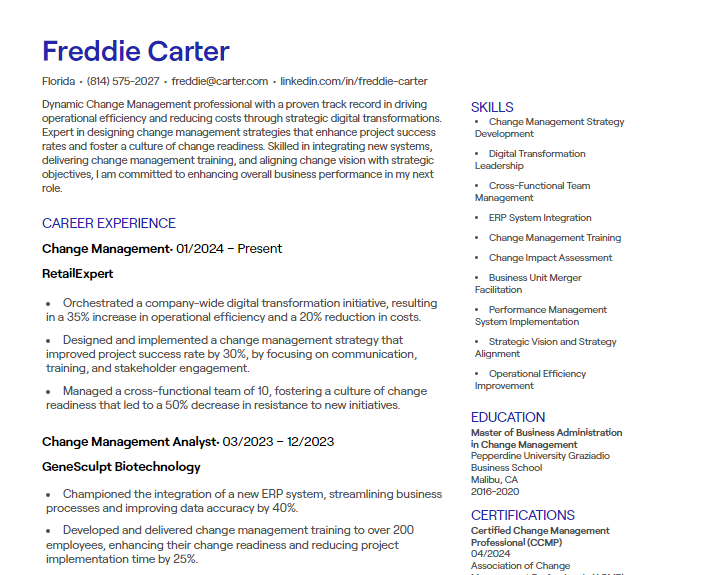 6 Change Management CV Examples [+ Free Templates]