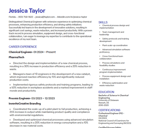 1 Chemical Engineer CV Examples [+ Free Templates]
