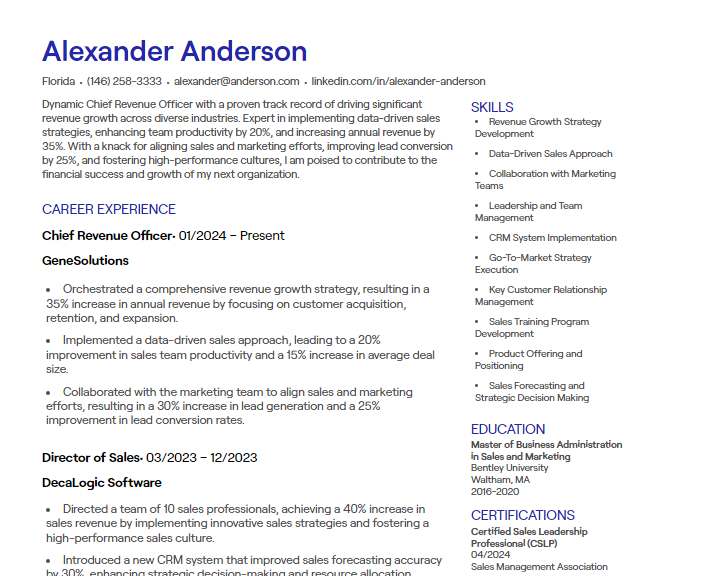 2 Chief Revenue Officer CV Examples [+ Free Templates]