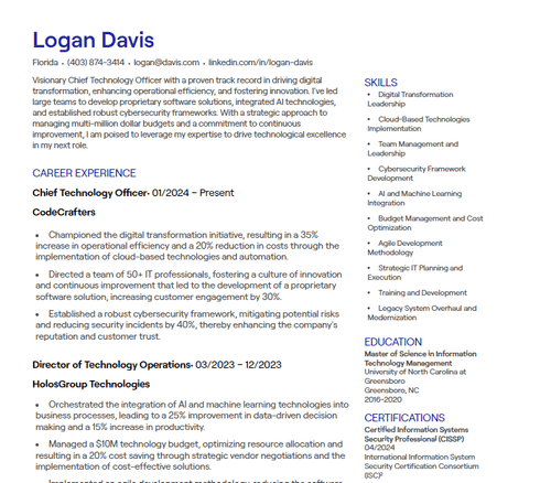 1 Chief Technology Officer CV Examples [+ Free Templates]