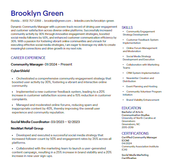 2 Community Manager CV Examples [+ Free Templates]