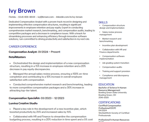 1 Compensation Analyst CV Examples [+ Free Templates]