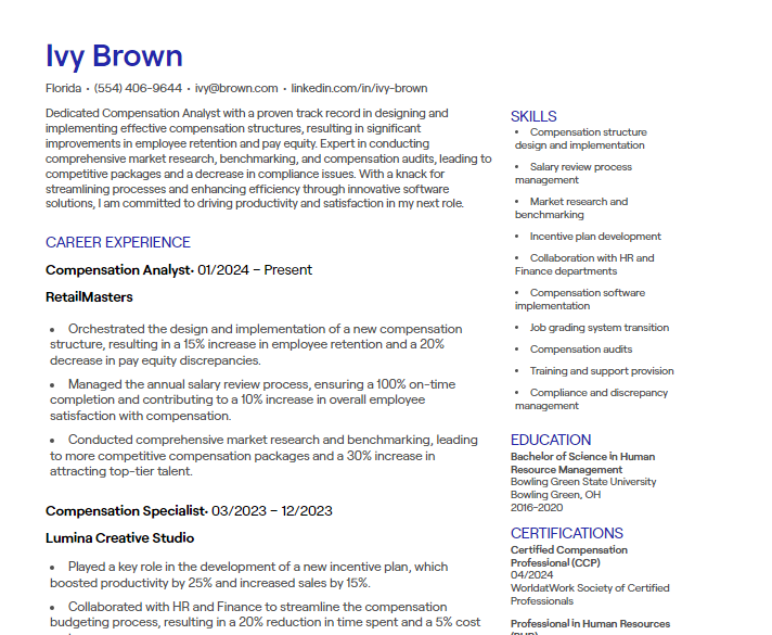 1 Compensation Analyst CV Examples [+ Free Templates]
