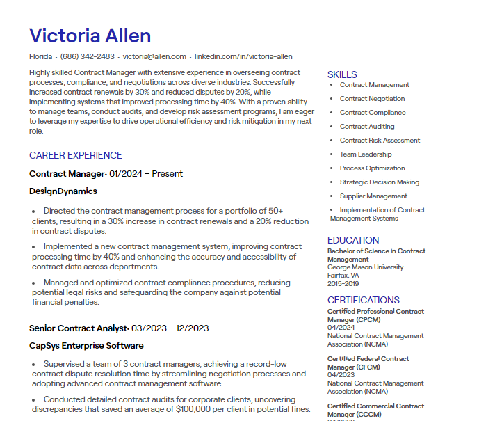 4 Contract Manager CV Examples [+ Free Templates]