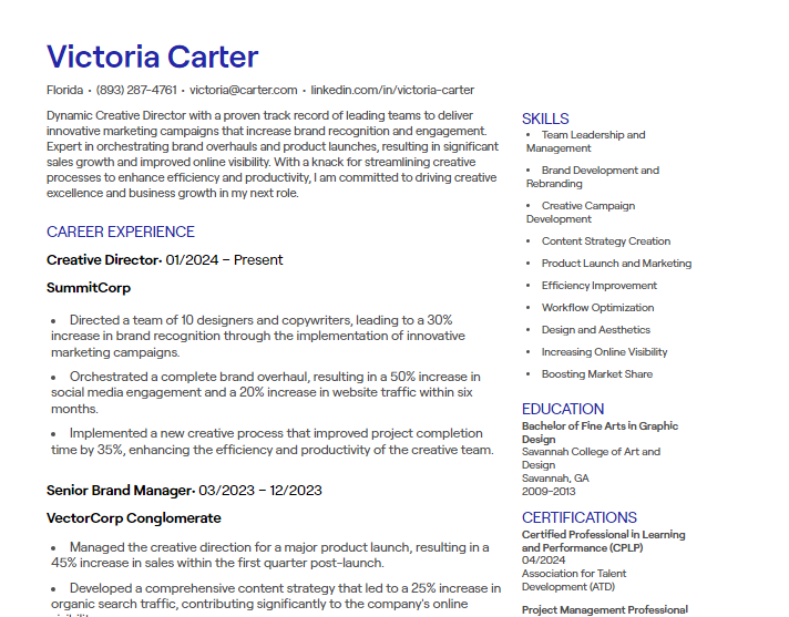 1 Creative Director CV Examples [+ Free Templates]