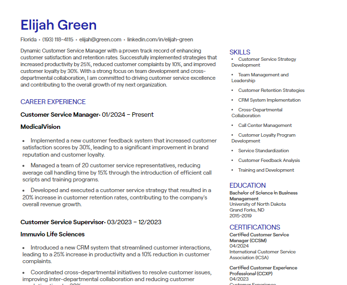 19 Customer Service Manager CV Examples [+ Free Templates]