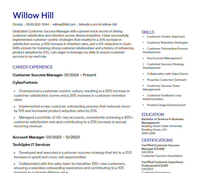 10 Customer Success Manager CV Examples [+ Free Templates]