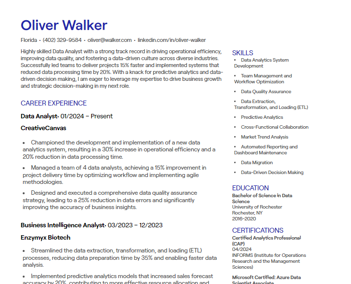 15 Data Analyst Cv Examples [ Free Templates]