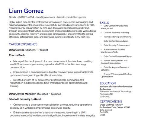 4 Data Center CV Examples [+ Free Templates]