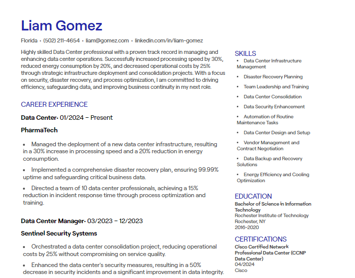 4 Data Center CV Examples [+ Free Templates]