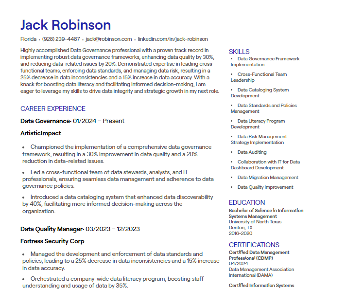 4 Data Governance CV Examples [+ Free Templates]