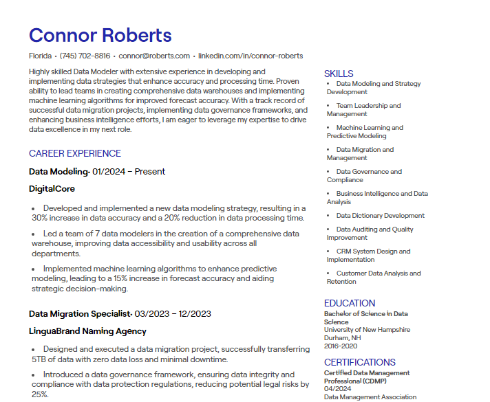 5 Data Modeling CV Examples [+ Free Templates]
