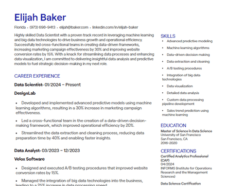 6 Data Scientist CV Examples [+ Free Templates]