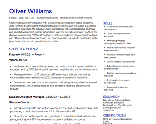 2 Daycare CV Examples [+ Free Templates]