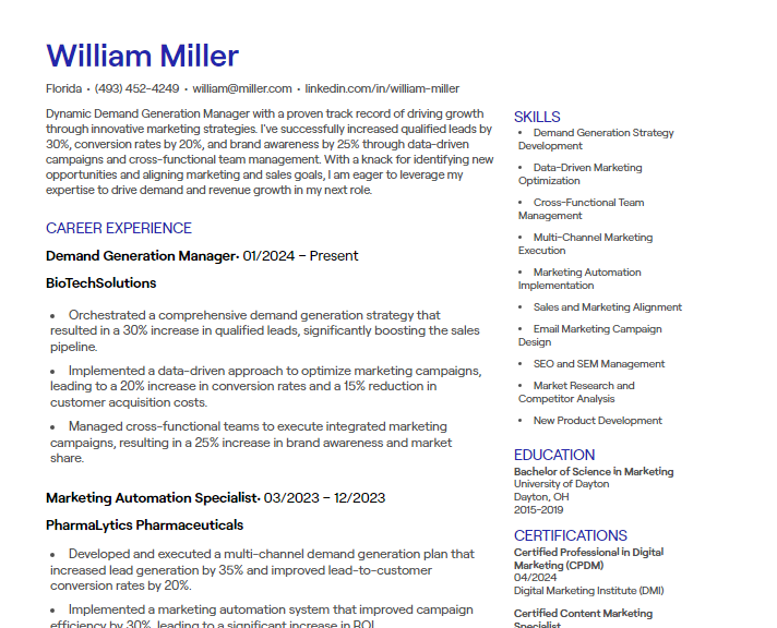 1 Demand Generation Manager CV Examples [+ Free Templates]