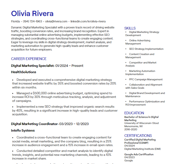 7 Digital Marketing Specialist CV Examples [+ Free Templates]