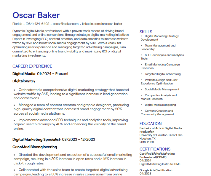 4 Digital Media CV Examples [+ Free Templates]
