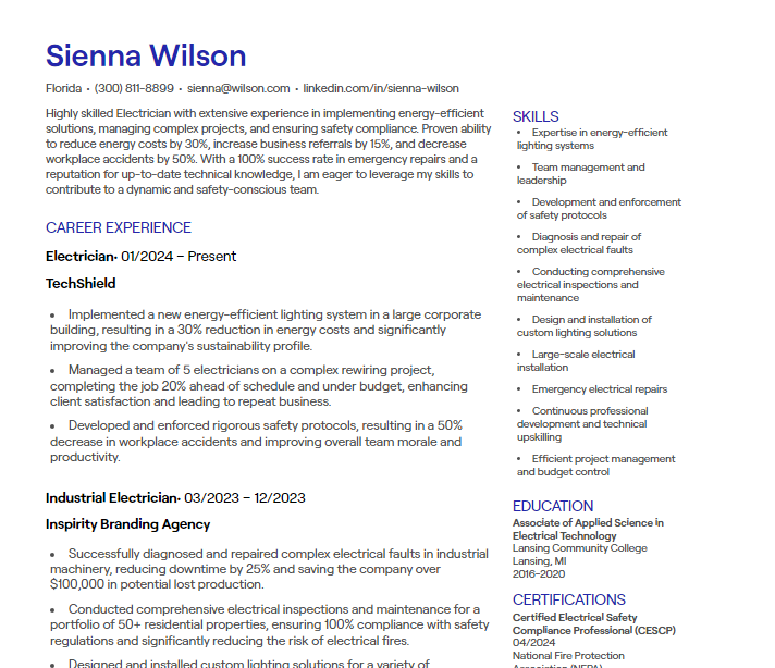 1 Electrician CV Examples [+ Free Templates]
