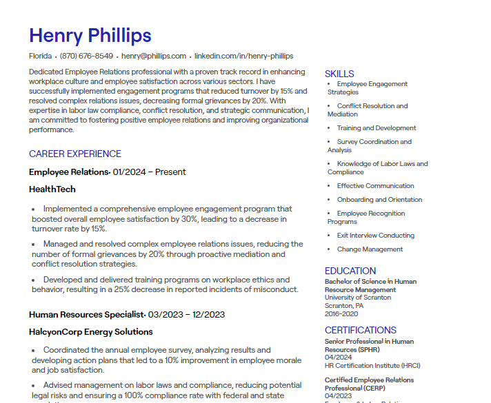 5 Employee Relations CV Examples [+ Free Templates]