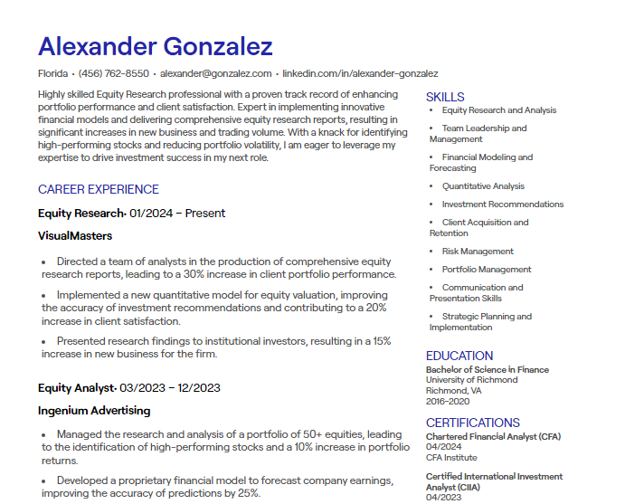 5 Equity Research CV Examples [+ Free Templates]