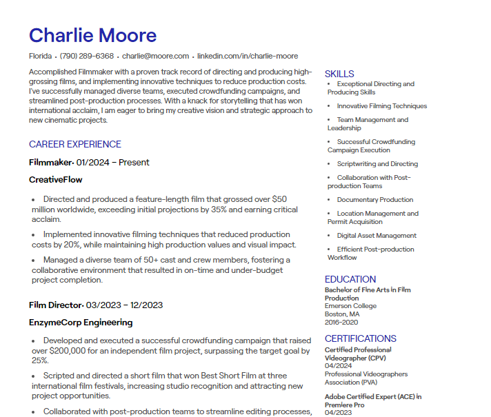 3 Filmmaker CV Examples [+ Free Templates]