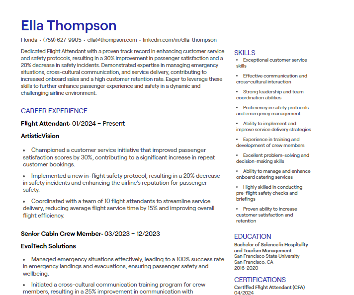 1 Flight Attendant CV Examples [+ Free Templates]