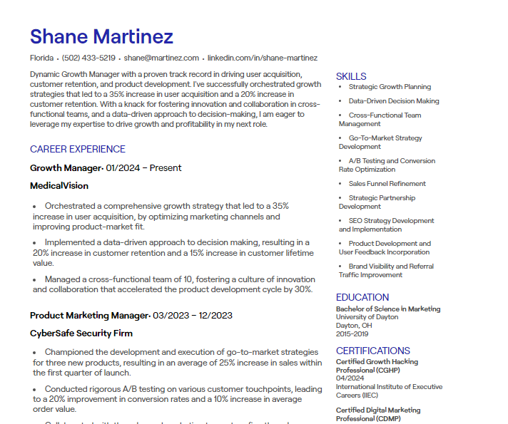 2 Growth Manager CV Examples [+ Free Templates]