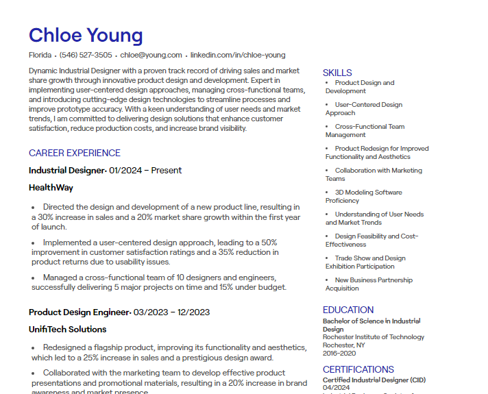 1 Industrial Designer CV Examples [+ Free Templates]