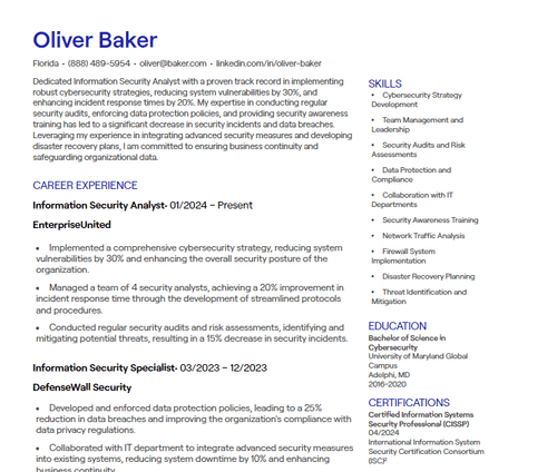1 Information Security Analyst CV Examples [+ Free Templates]