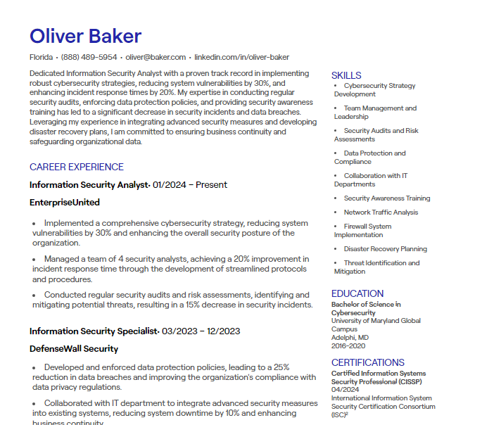 1 Information Security Analyst Cv Examples [ Free Templates]