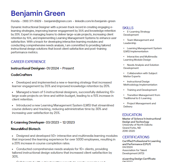 8 Instructional Designer CV Examples [+ Free Templates]