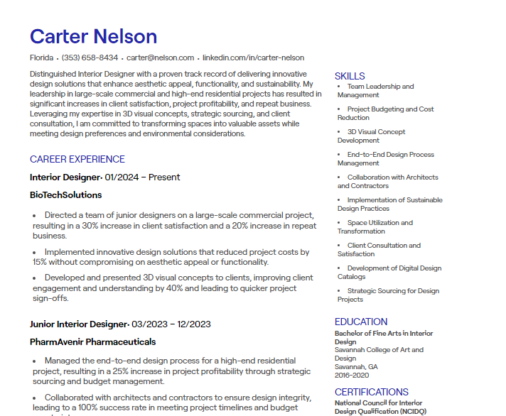 4 Interior Designer CV Examples [+ Free Templates]