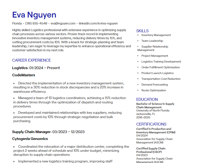 4 Logistics CV Examples Free Templates 