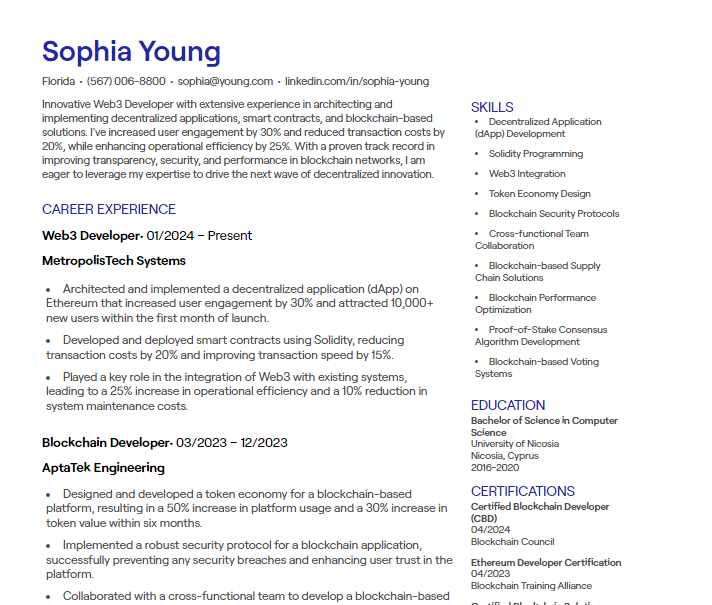 1 Web3 Developer CV Examples [+ Free Templates]